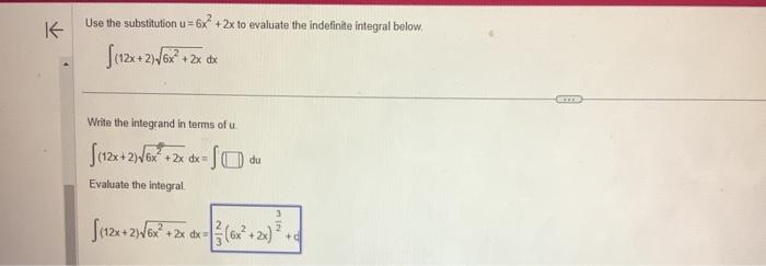 Solved Use the substitution u=6x2+2x to evaluate the | Chegg.com