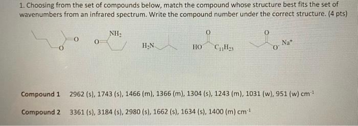 Solved 1. Choosing from the set of compounds below, match | Chegg.com