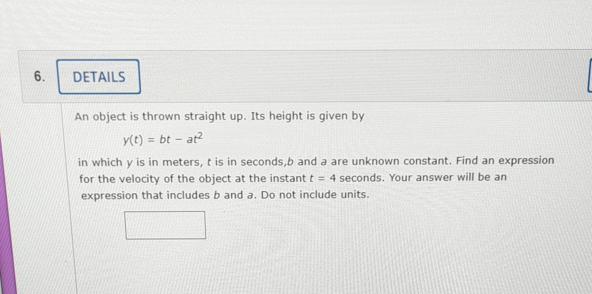 Solved An object is thrown straight up. Its height is given | Chegg.com