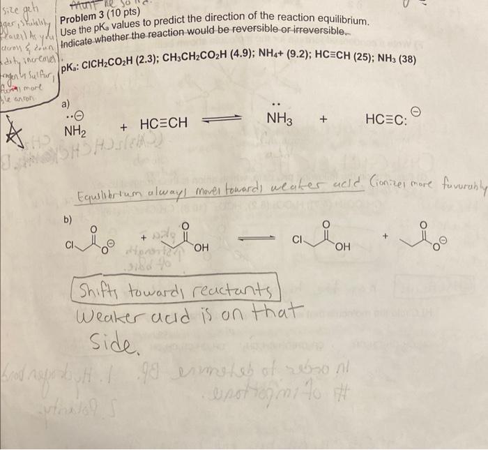 Solved Problem 3 (10 pts) Use the pKa values to predict the | Chegg.com