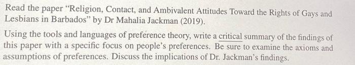 Solved Read the paper "Religion, Contact, and Ambivalent | Chegg.com