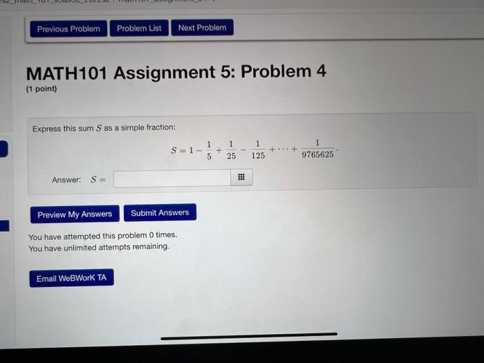 Solved MATH101 Assignment 5: Problem 4 (1 point) Express | Chegg.com