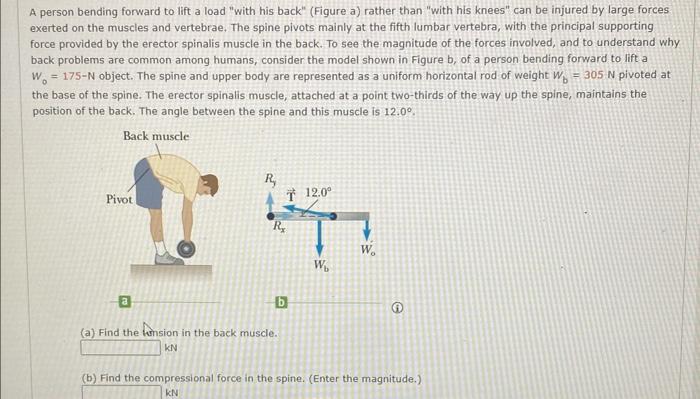 Solved A person bending forward to lift a load "with his | Chegg.com