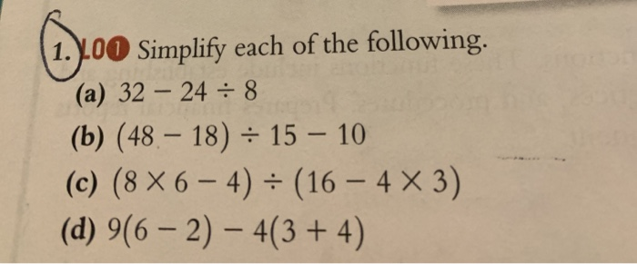 Solved 1.2.00 Simplify each of the following . (a) 32 – 24 = | Chegg.com