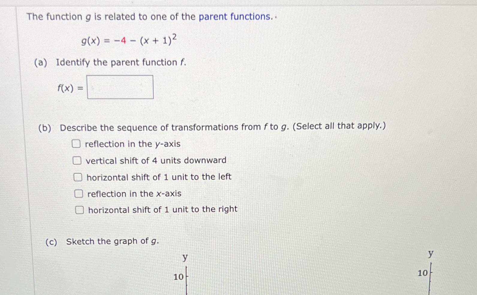 Solved The function g ﻿is related to one of the parent | Chegg.com