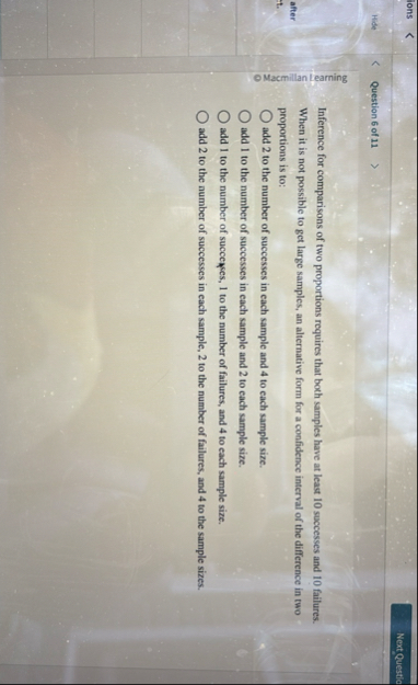 Solved Question 6 ﻿of 11Inference for comparisons of two | Chegg.com