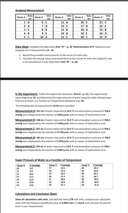 Assigned Measurement assigned set of measurements | Chegg.com