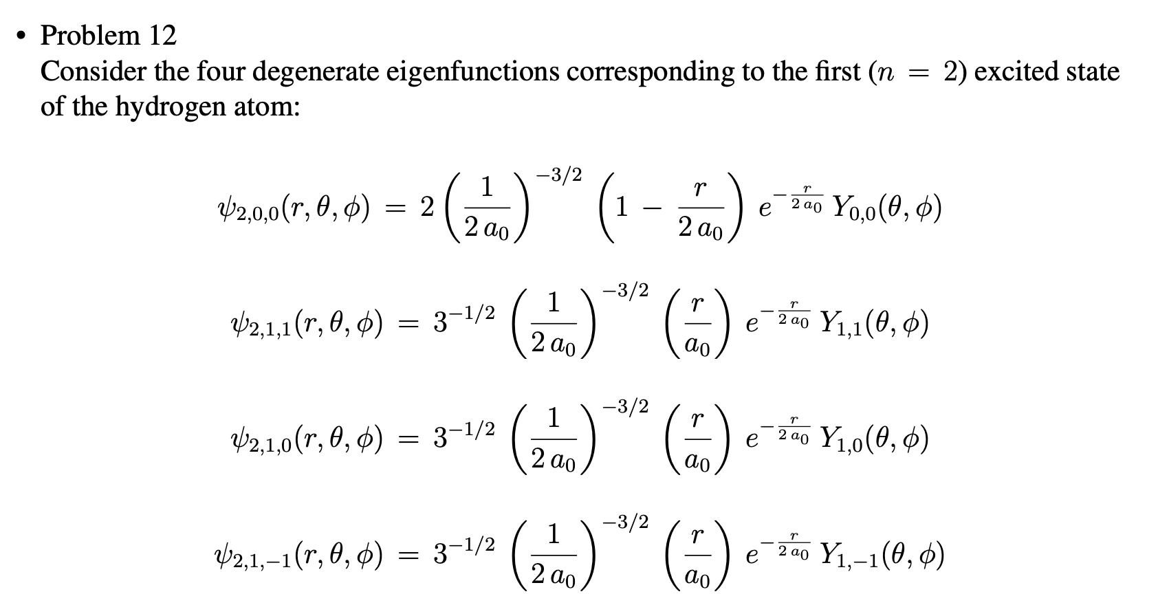 High Quality SOLUTION Problem 12Consider the four degenerate eigenfunctions | Chegg.com