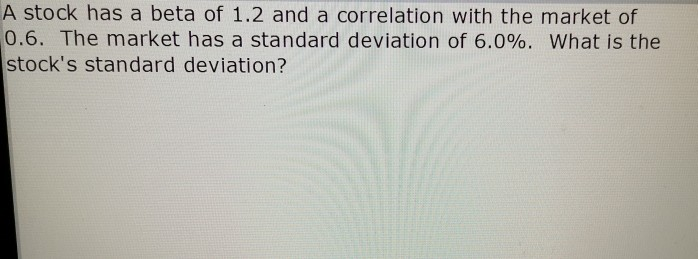 Solved A stock has a beta of 1.2 and a correlation with the | Chegg.com