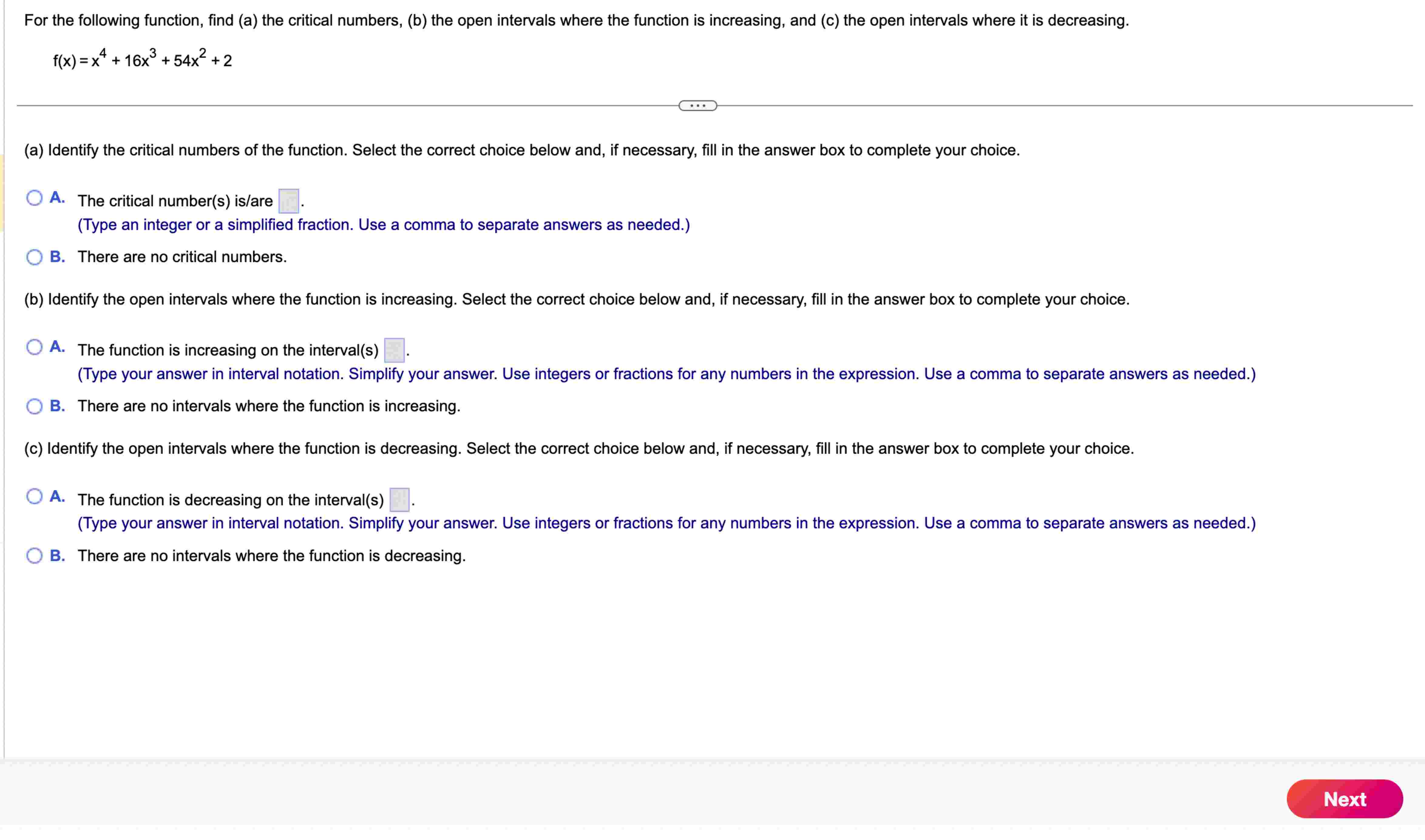 Solved f(x)=x^(4)+16x^(3)+54x^(2)+2 (a) ﻿Identify the | Chegg.com
