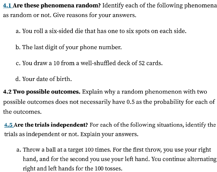 Solved 4.1 ﻿Are these phenomena random? Identify each of the | Chegg.com