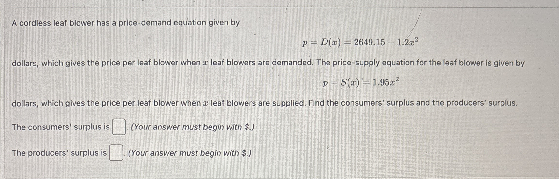 Solved A cordless leaf blower has a price-demand equation | Chegg.com