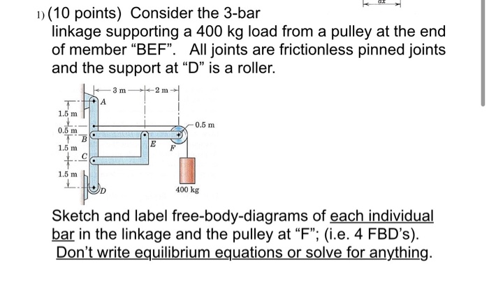Solved 1) (10 points) Consider the 3-bar linkage supporting | Chegg.com