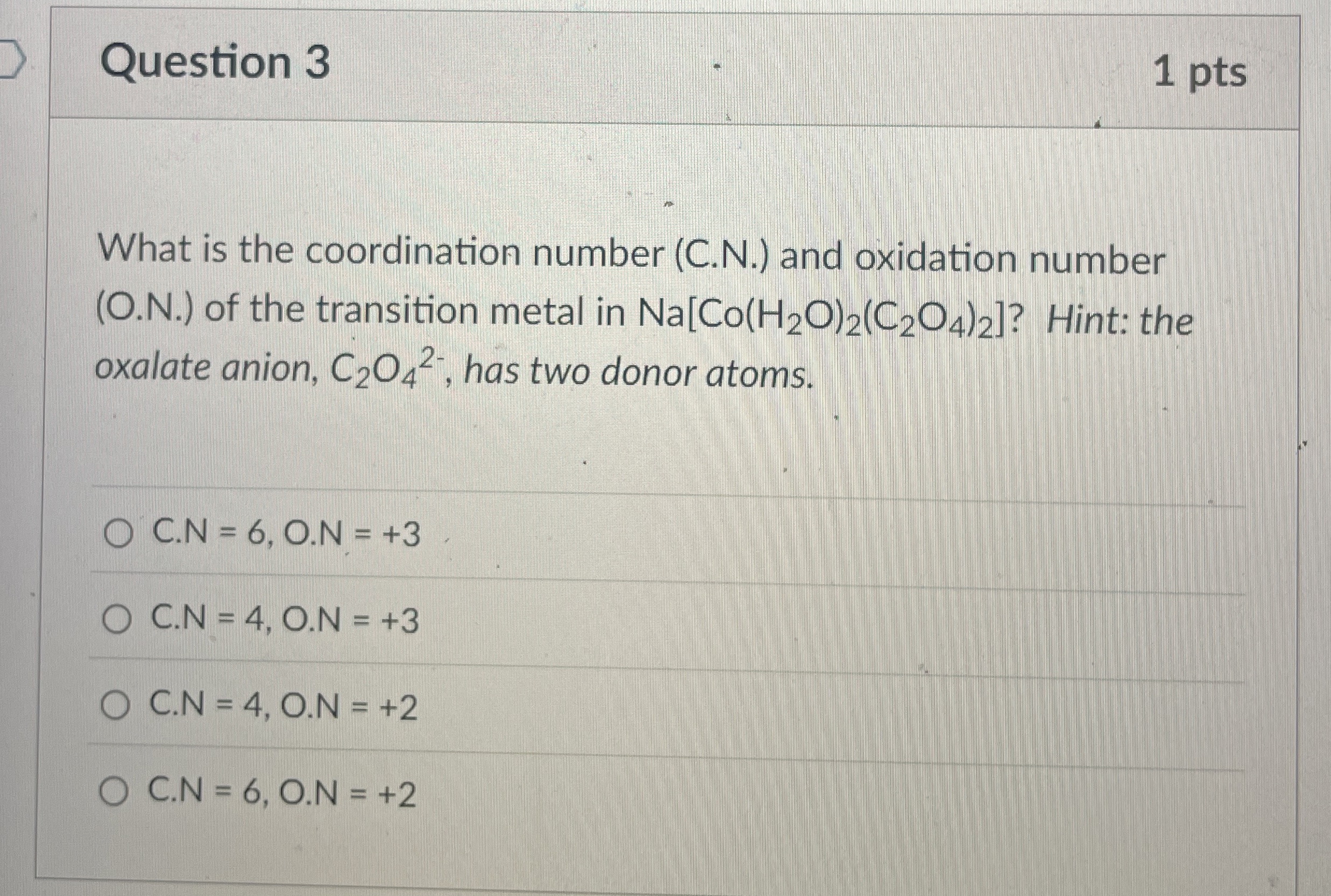 Solved Question 31 ﻿ptsWhat is the coordination number | Chegg.com