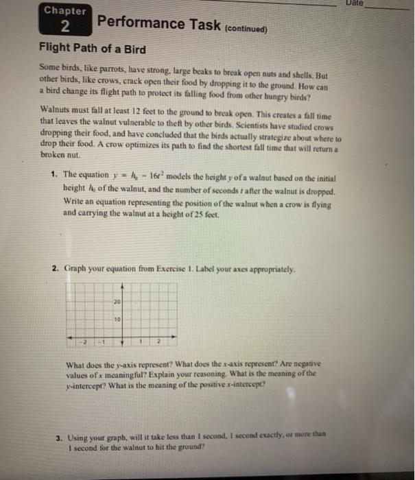 Date Chapter 2 Performance Task (continued) Flight | Chegg.com