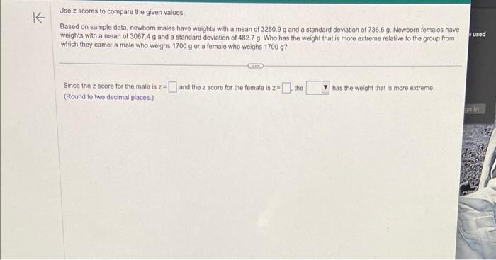 Solved Use z scores to compare the given values. Based on | Chegg.com