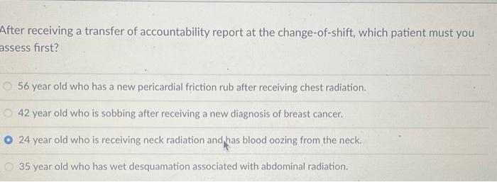 Solved fter receiving a transfer of accountability report at | Chegg.com