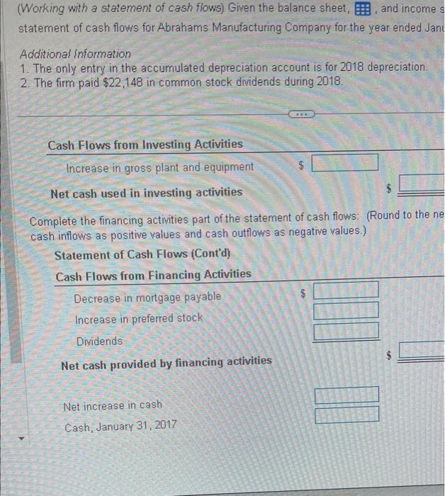 Solved Data table(Working with a statement of cash flows) | Chegg.com