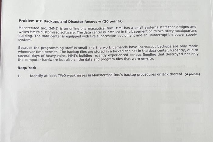 Solved Problem \#3: Backups and Disaster Recovery (20 | Chegg.com