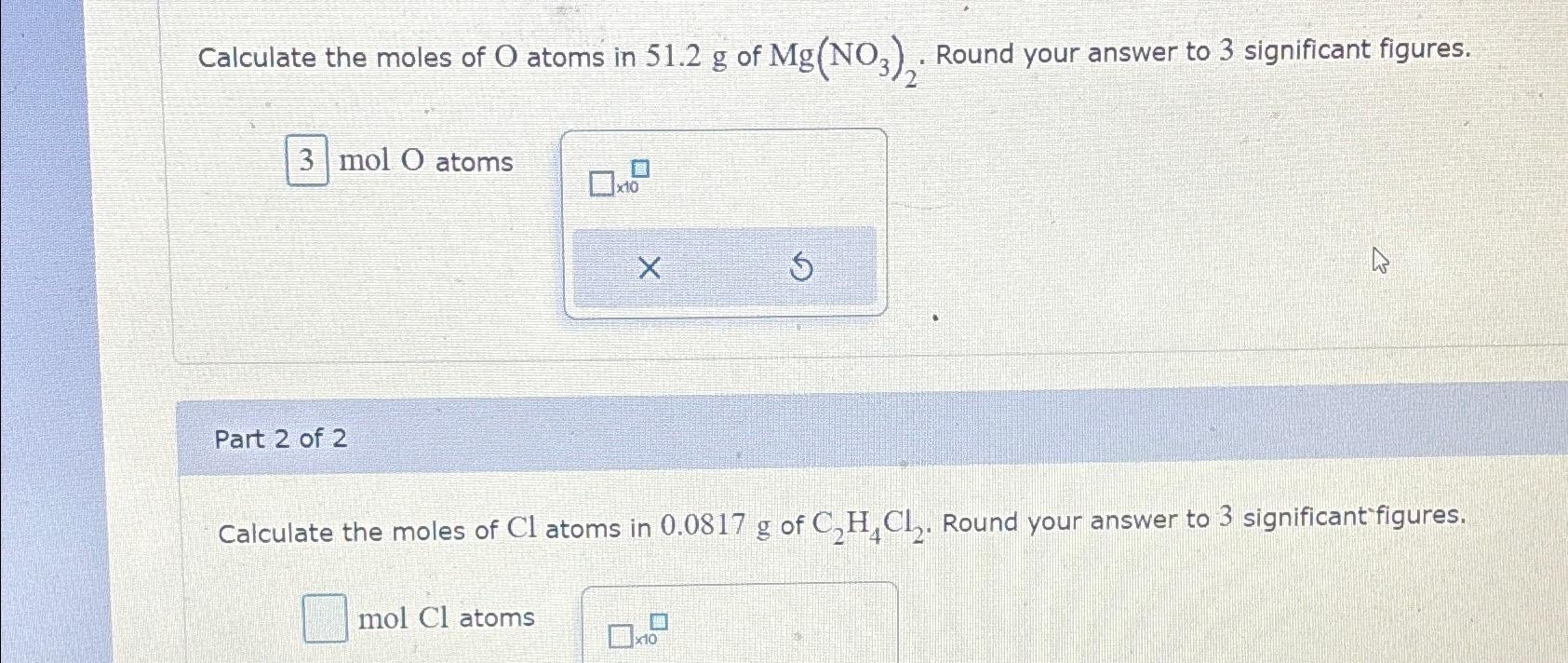 Solved Calculate the moles of O ﻿atoms in 51.2g ﻿of | Chegg.com