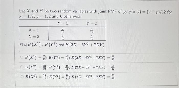 Solved Let X and Y be two random variables with joint PMF of | Chegg.com