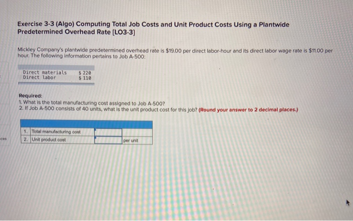 Solved Exercise 3-3 (Algo) Computing Total Job Costs and | Chegg.com