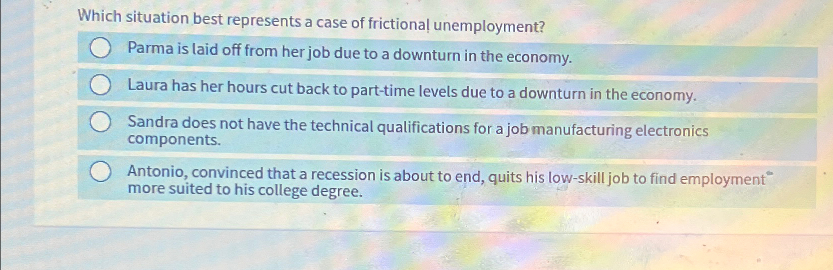 Solved Which situation best represents a case of frictional | Chegg.com