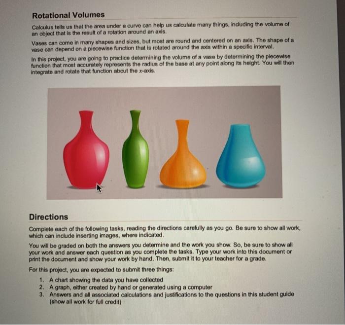 Rotational Volumes Calculus tells us that the area | Chegg.com