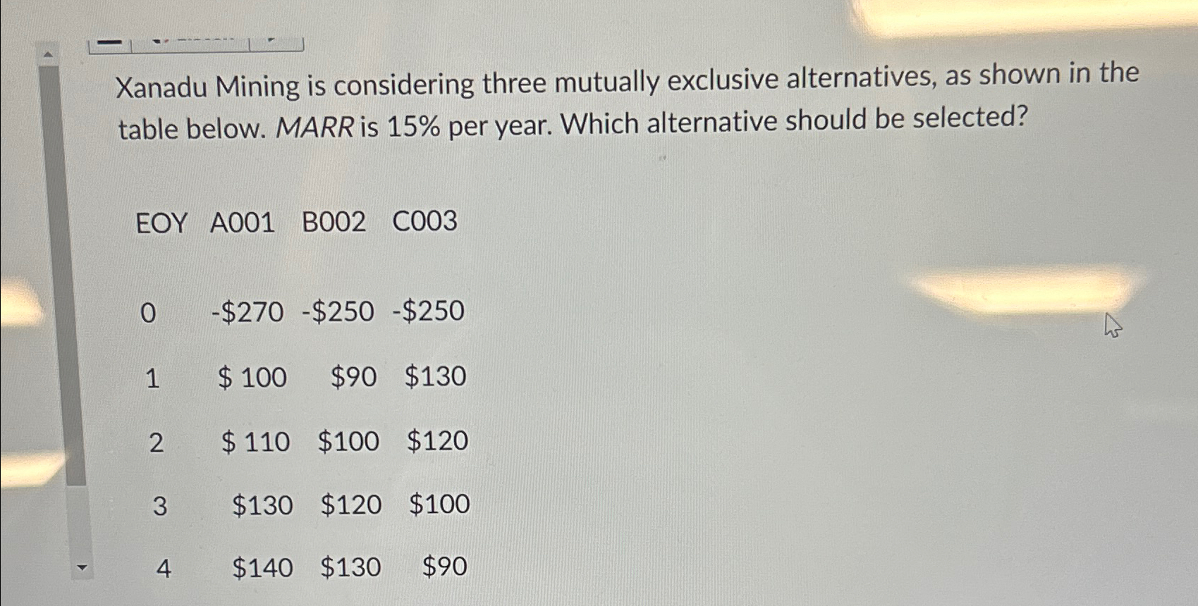 Solved Xanadu Mining is considering three mutually exclusive | Chegg.com