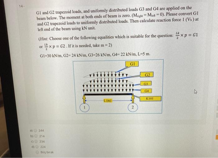 Solved 14- GI and G2 trapezoid loads, and uniformly | Chegg.com