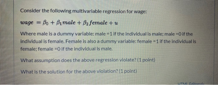 Solved Consider the following multivariable regression for | Chegg.com