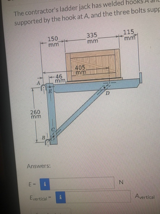 Solved The contractors ladder jack has welded hooks A and B | Chegg.com