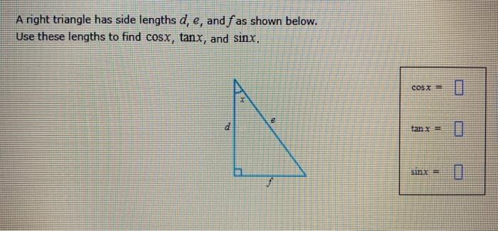 Solved A right triangle has side lengths d, e, and f as | Chegg.com