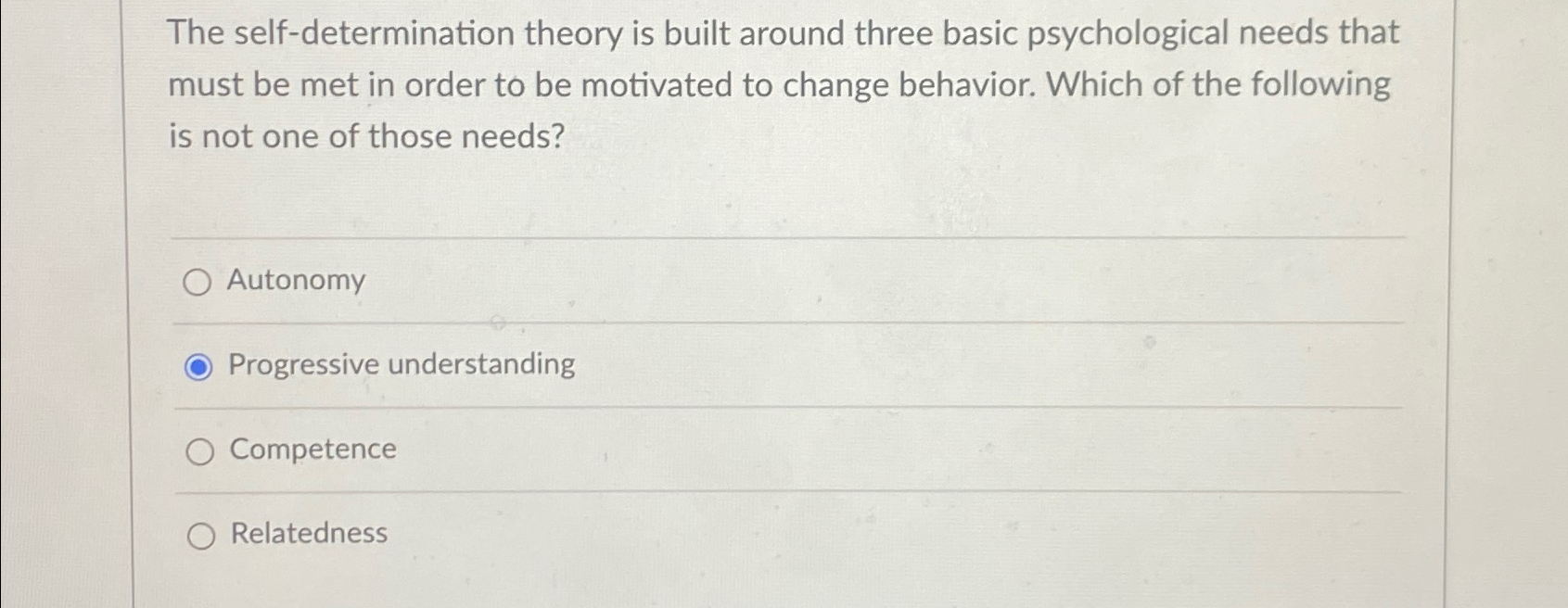 Solved The self-determination theory is built around three | Chegg.com