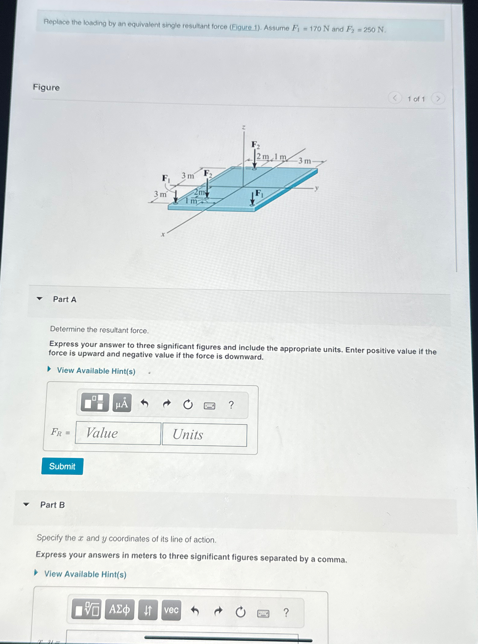 Solved Replace the loading by an equivalent single resultant | Chegg.com
