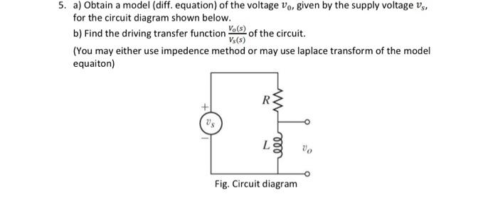 Solved 5. a) Obtain a model (diff. equation) of the voltage | Chegg.com