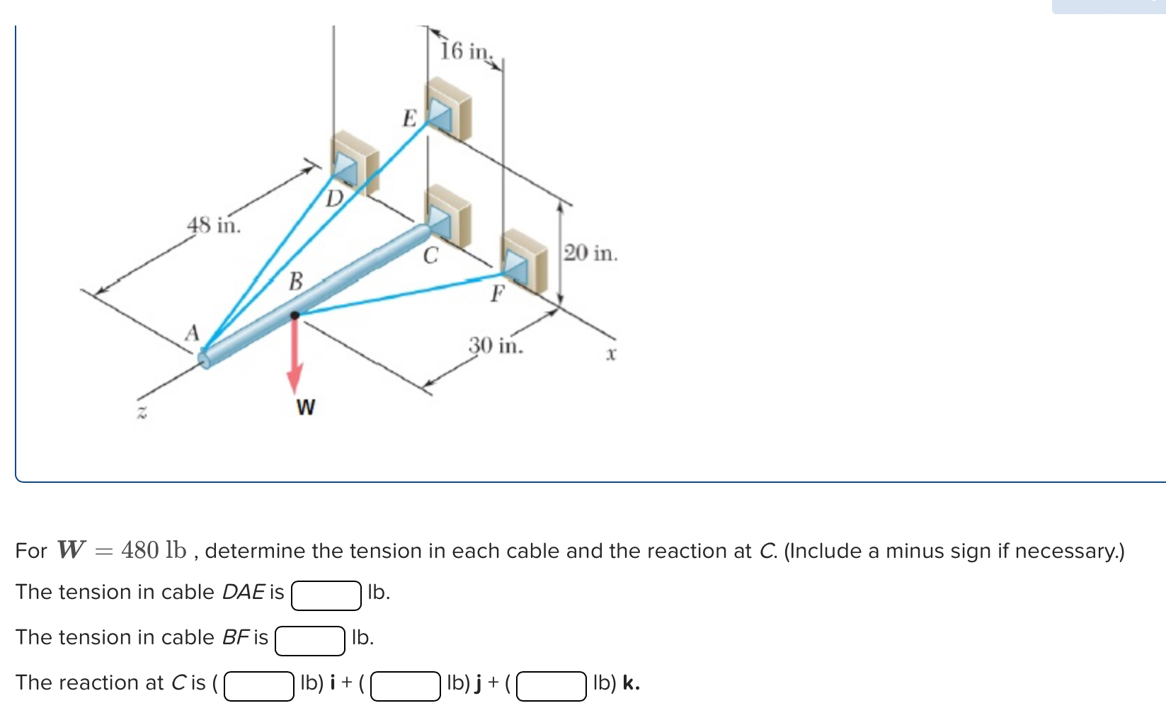 Solved a 48 ﻿in boom is helf by a ball and socket joint at C | Chegg.com