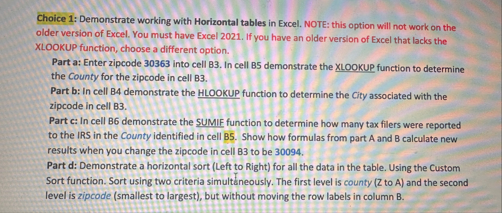 Solved Choice 1: Demonstrate working with Horizontal tables | Chegg.com