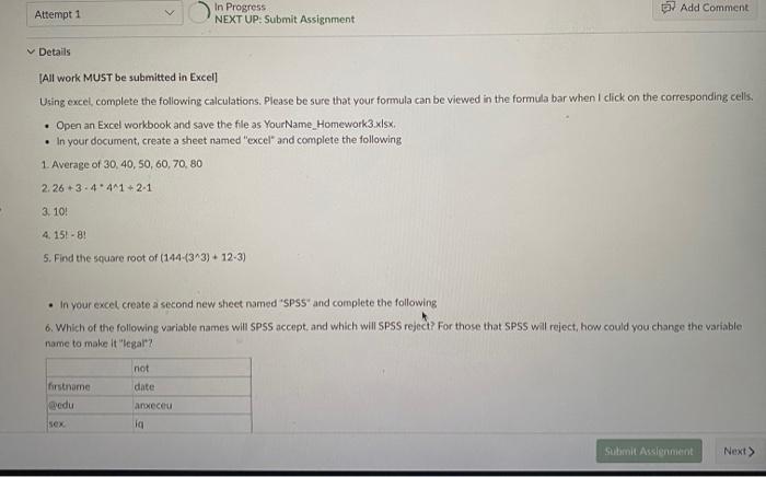 Solved [All work MUST be submitted in Excel] Using excel, | Chegg.com