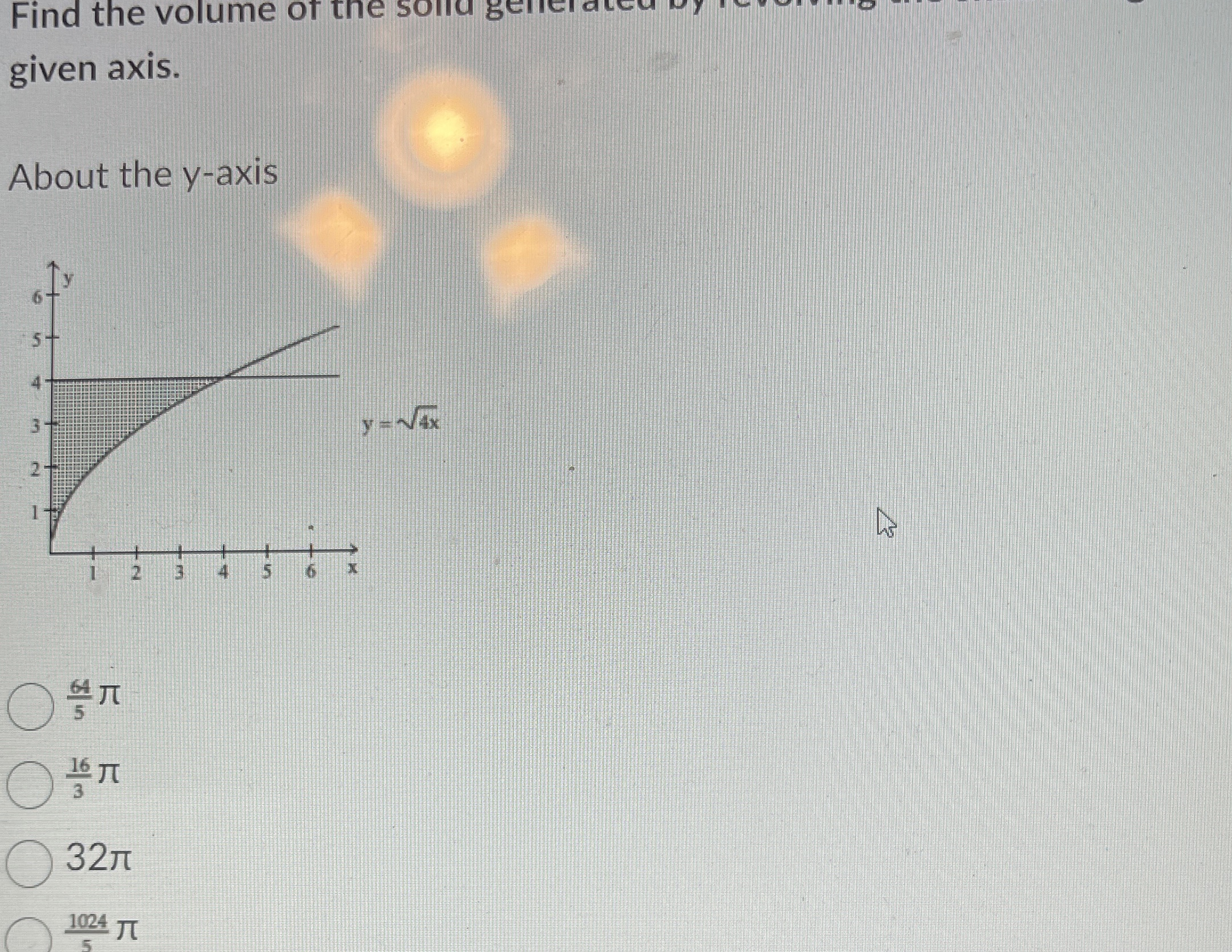 Solved Find the volume of the somid given axis.About the | Chegg.com