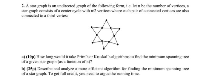 Solved 2. A star graph is an undirected graph of the | Chegg.com
