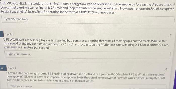 Solved USE WORKSHEET: In standard transmission cars, energy | Chegg.com