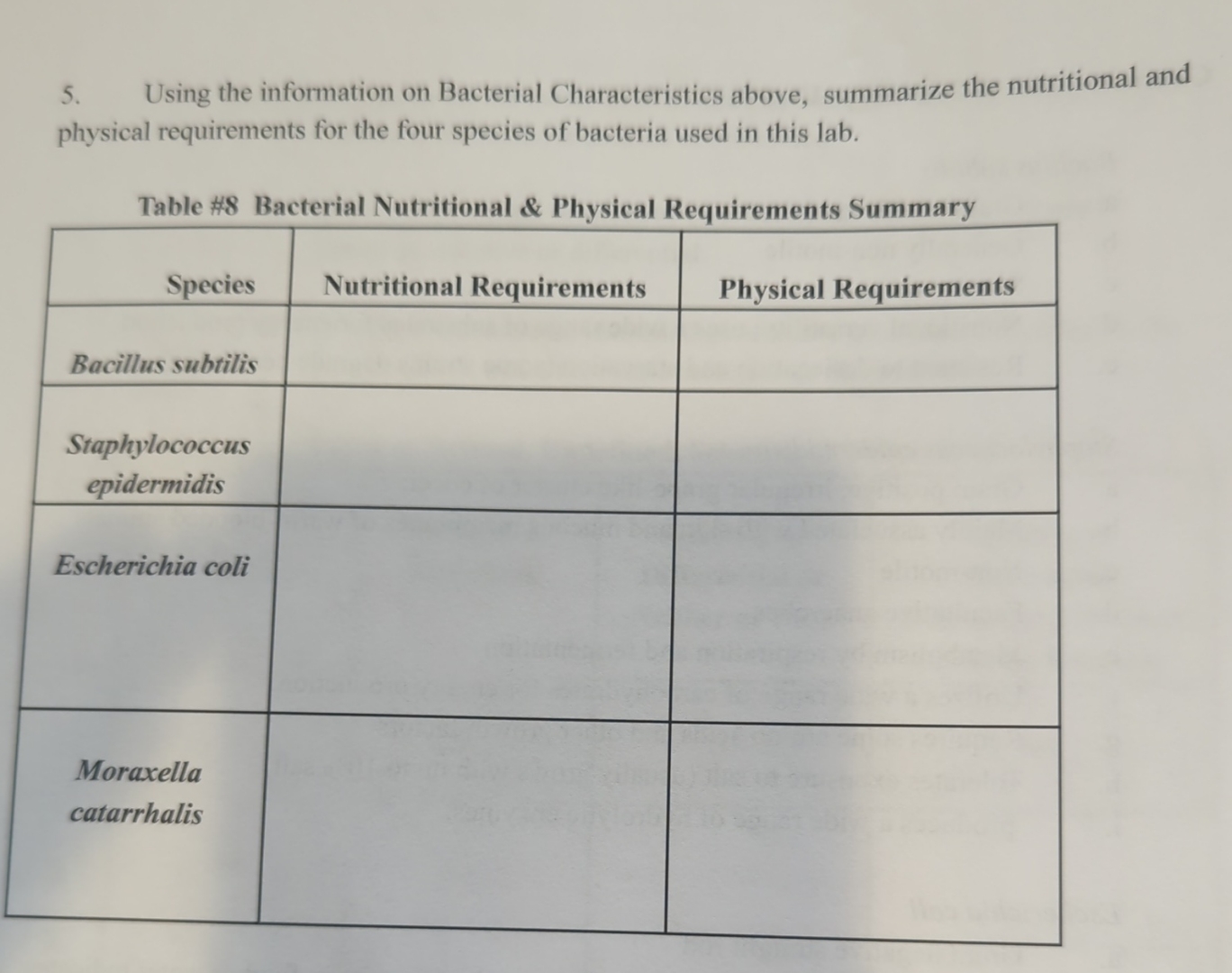Solved Using the information on Bacterial Characteristics | Chegg.com
