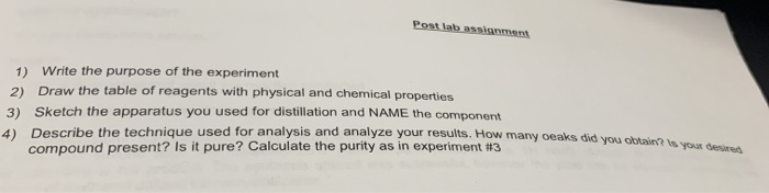 Post lab assignment 1) Write the purpose of the | Chegg.com