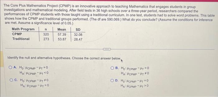 Solved The Core Plus Mathematics Project (CPMP) is an | Chegg.com