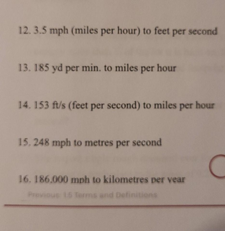 Solved 12.3.5 mph (miles per hour) to feet per second 13. | Chegg.com