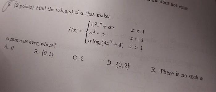 Solved 9. (2 points) Find the value(s) of α that makes | Chegg.com