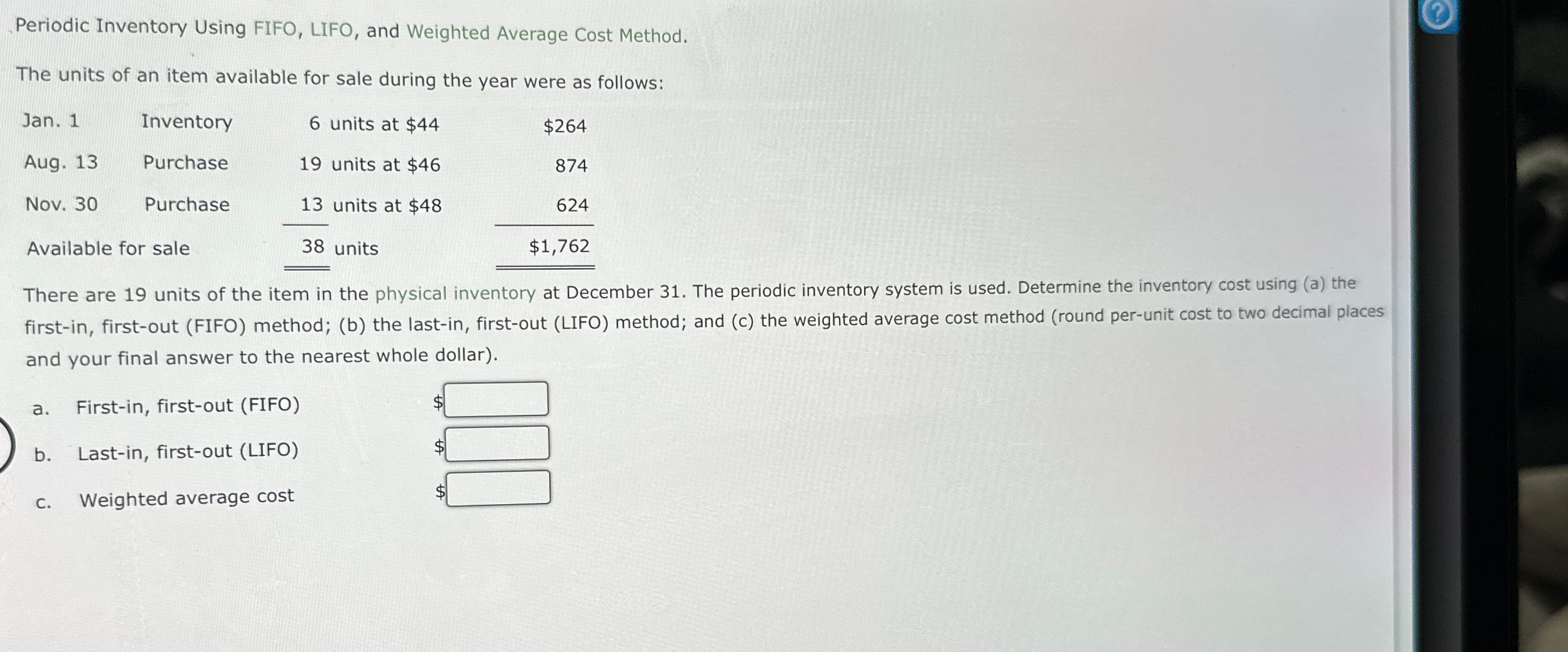 Solved Periodic Inventory Using FIFO, LIFO, and Weighted | Chegg.com