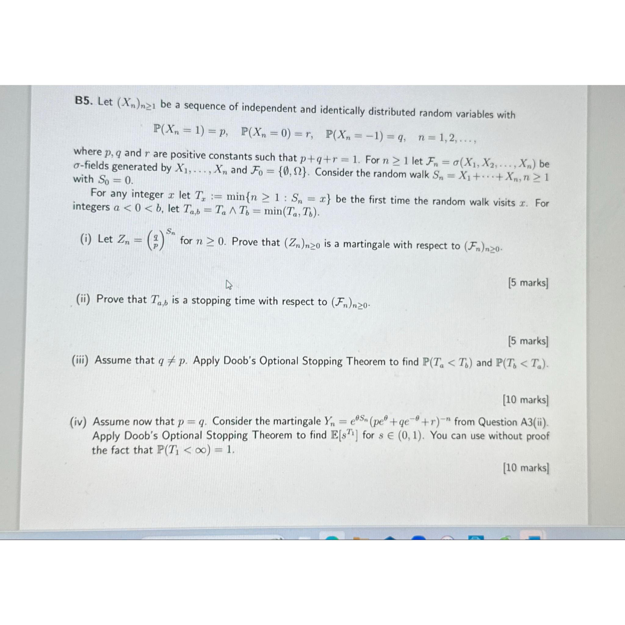 B5. Let (x_(n))_(n)>=1 be a sequence of independent | Chegg.com