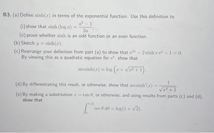 Solved (a) Define \\( \\sinh (x) \\) in terms of the | Chegg.com